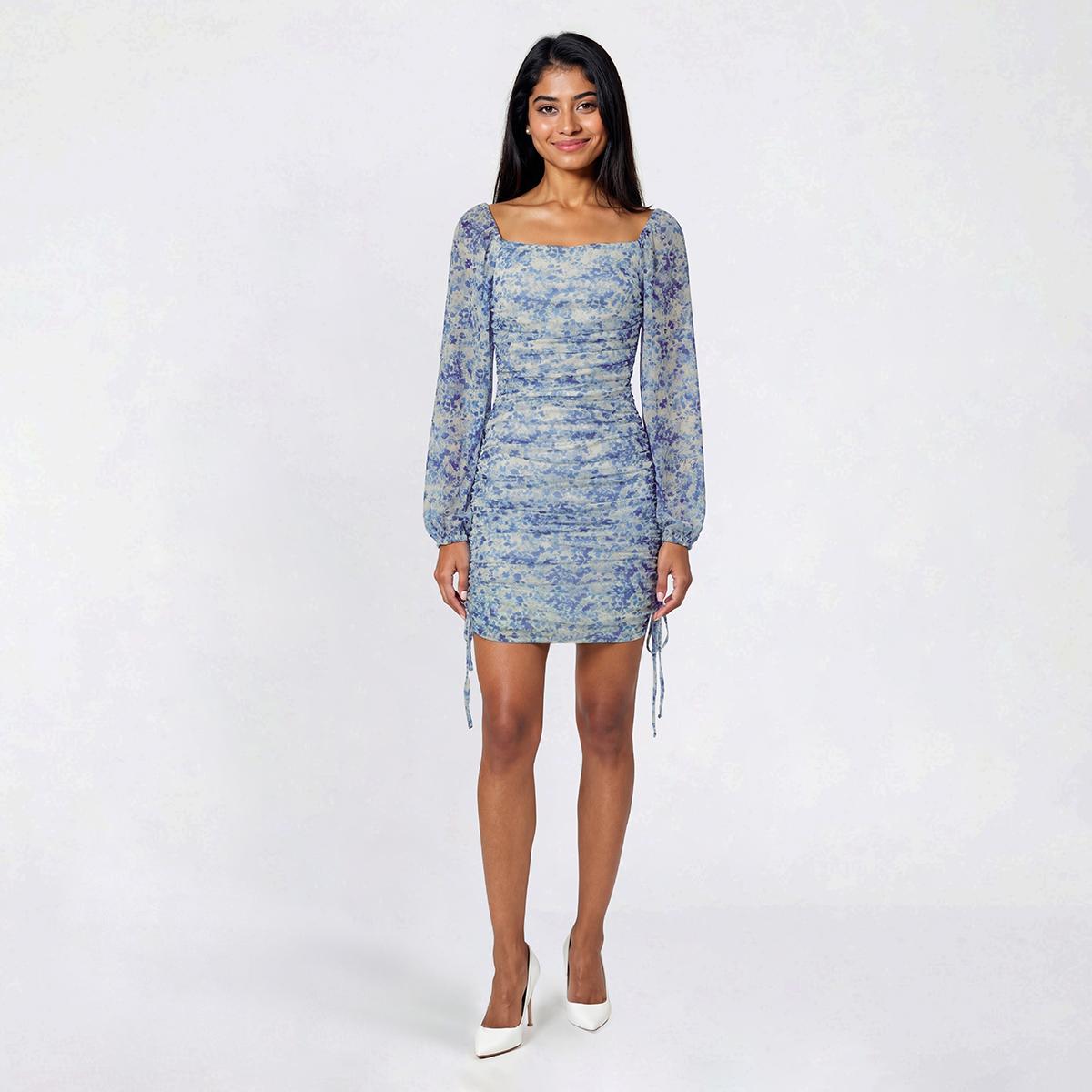 Click here for Juniors Jump Long Sleeve Floral Chiffon Square Nec... prices
